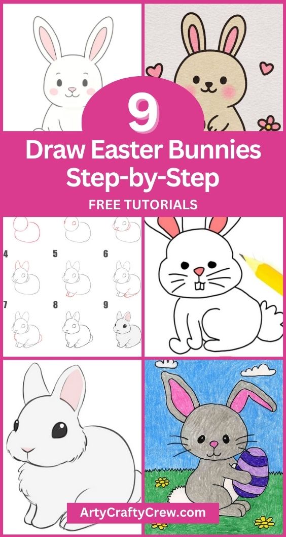 9 Simple Tutorials On How To Draw Easter Bunnies - Arty Crafty Crew